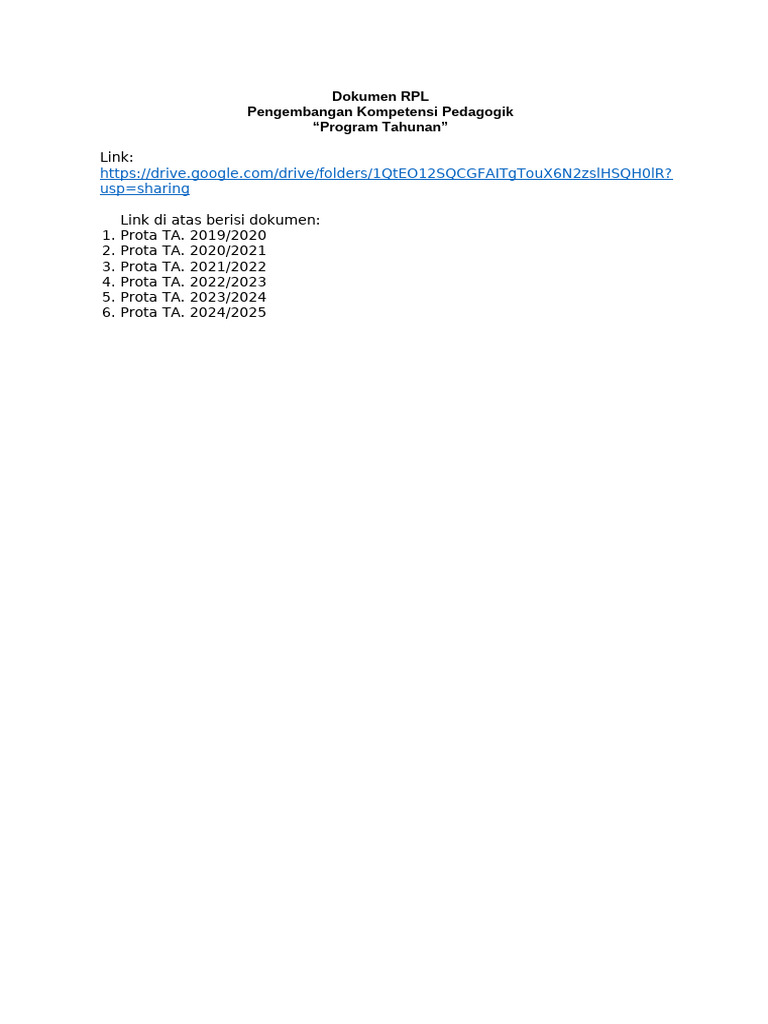 Dokumen RPL Pengembangan Kompetensi Pedagogik (Prota) | PDF
