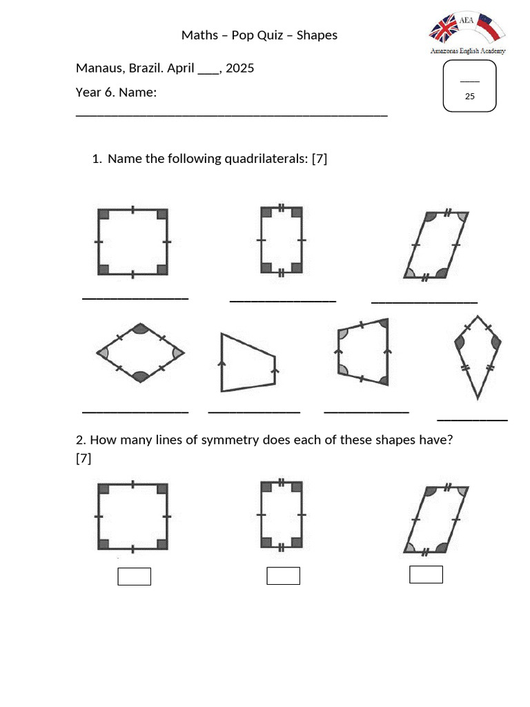 Quadrilaterals and Symmetry Quiz | PDF