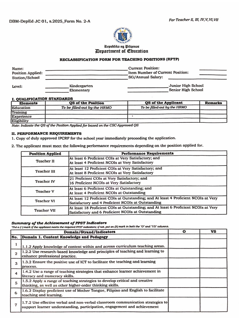 Reclassification Forms For Teaching Positions Tii t7 | PDF