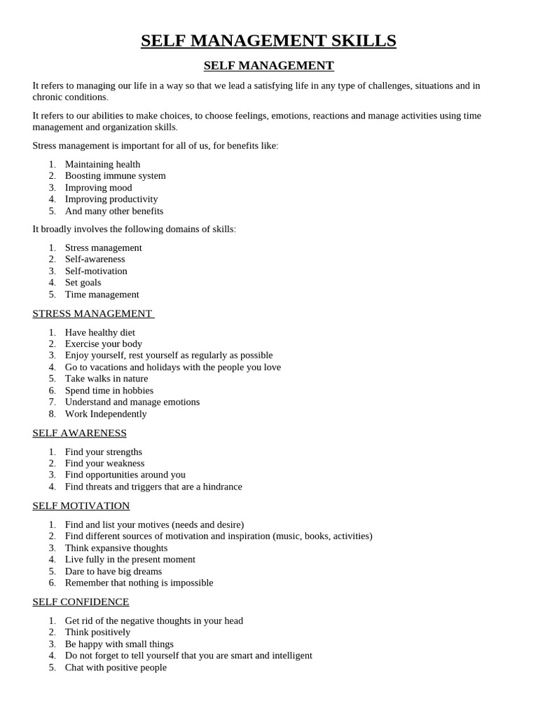 Essential Self Management Skills Guide | PDF | Motivational | Motivation
