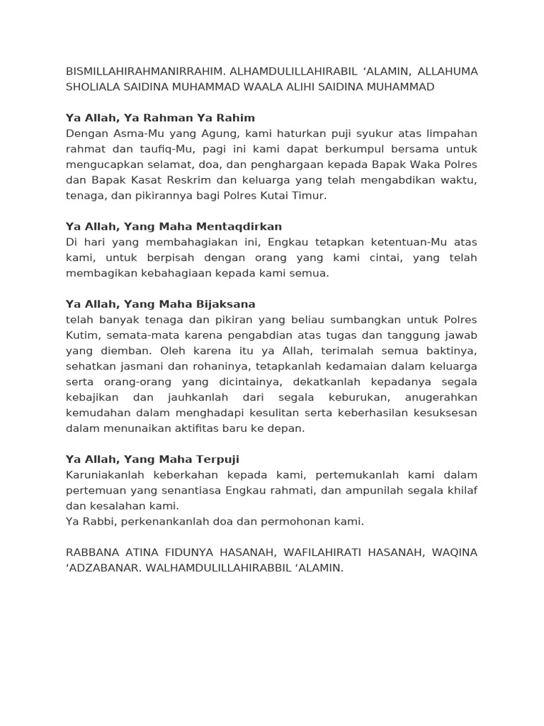 Doa Syukur untuk Pengabdian Polres Kutim | PDF