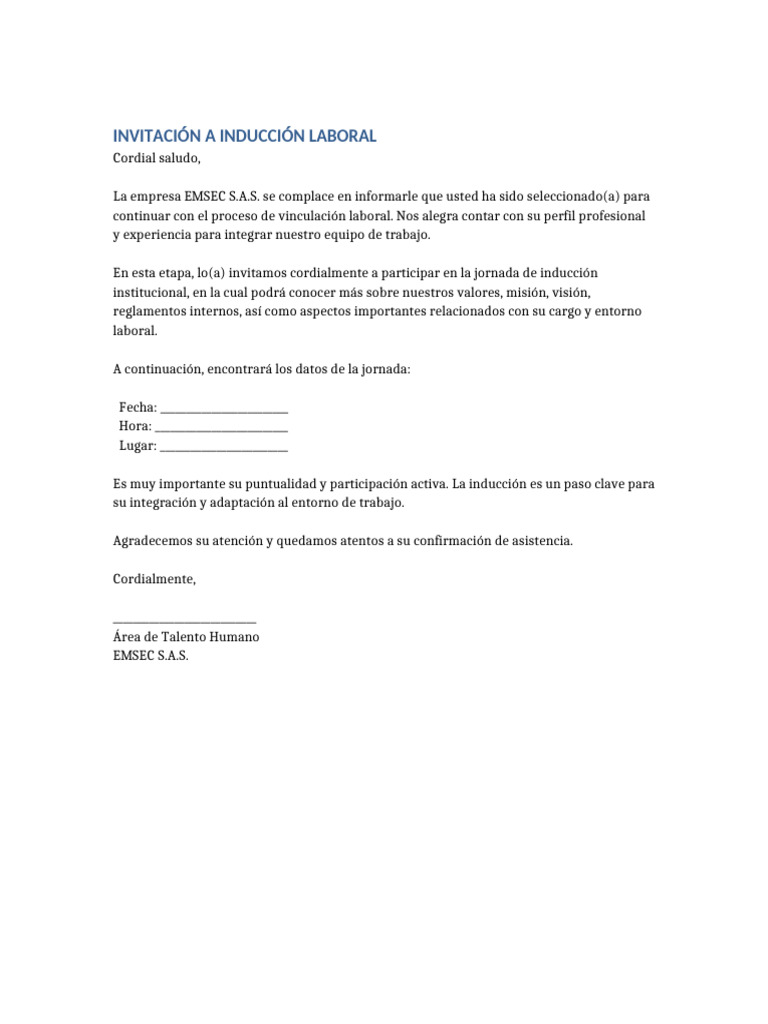 Inducción Laboral EMSEC S.A.S. | PDF