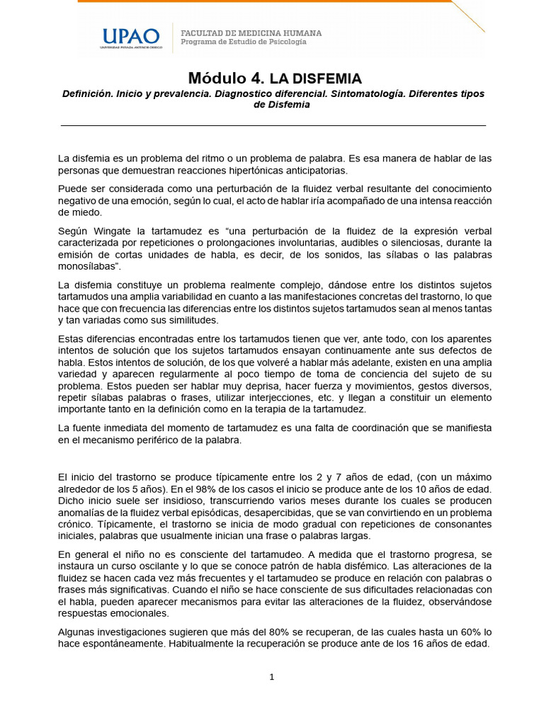 Disfemia: Definición y Sintomatología | PDF | Tartamudeo
