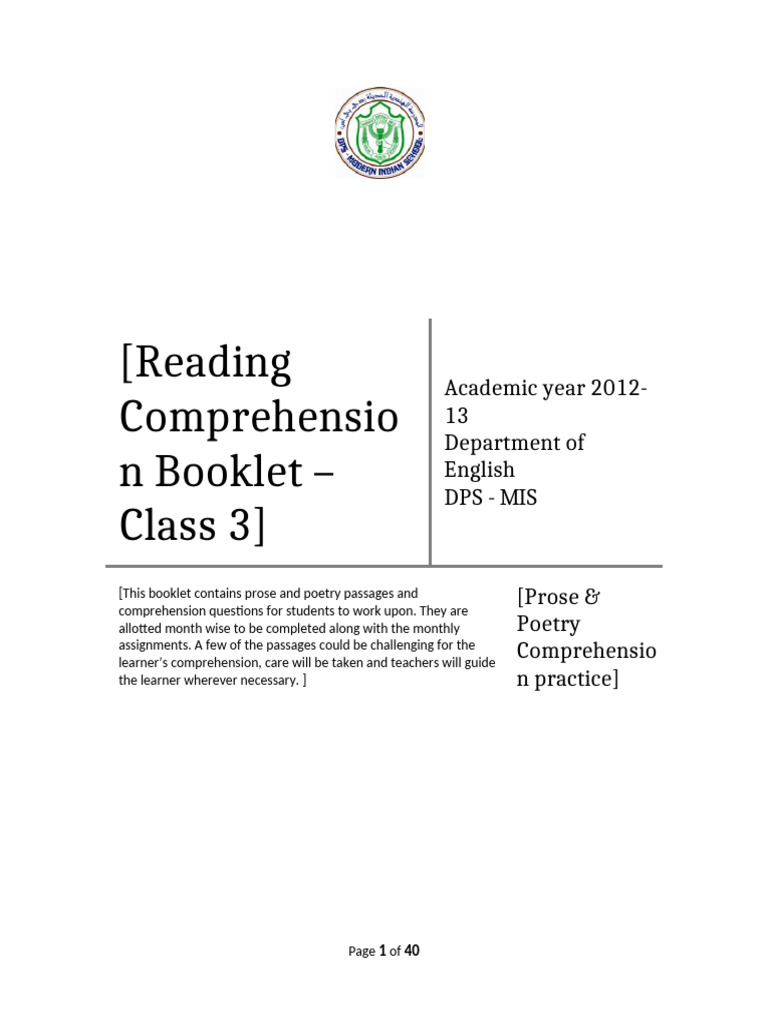 Class 3 Reading Comprehension Guide | PDF