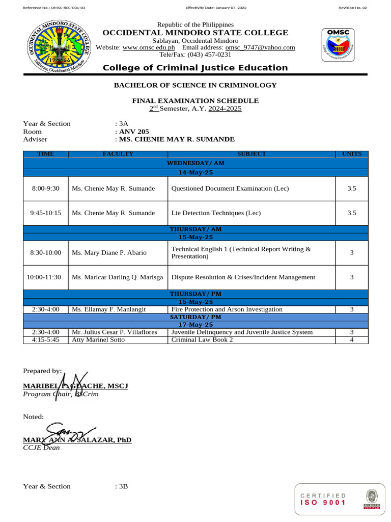 Bscrim 2nd Sem 2024 2025 Final Examination Schedule | PDF | Criminology ...