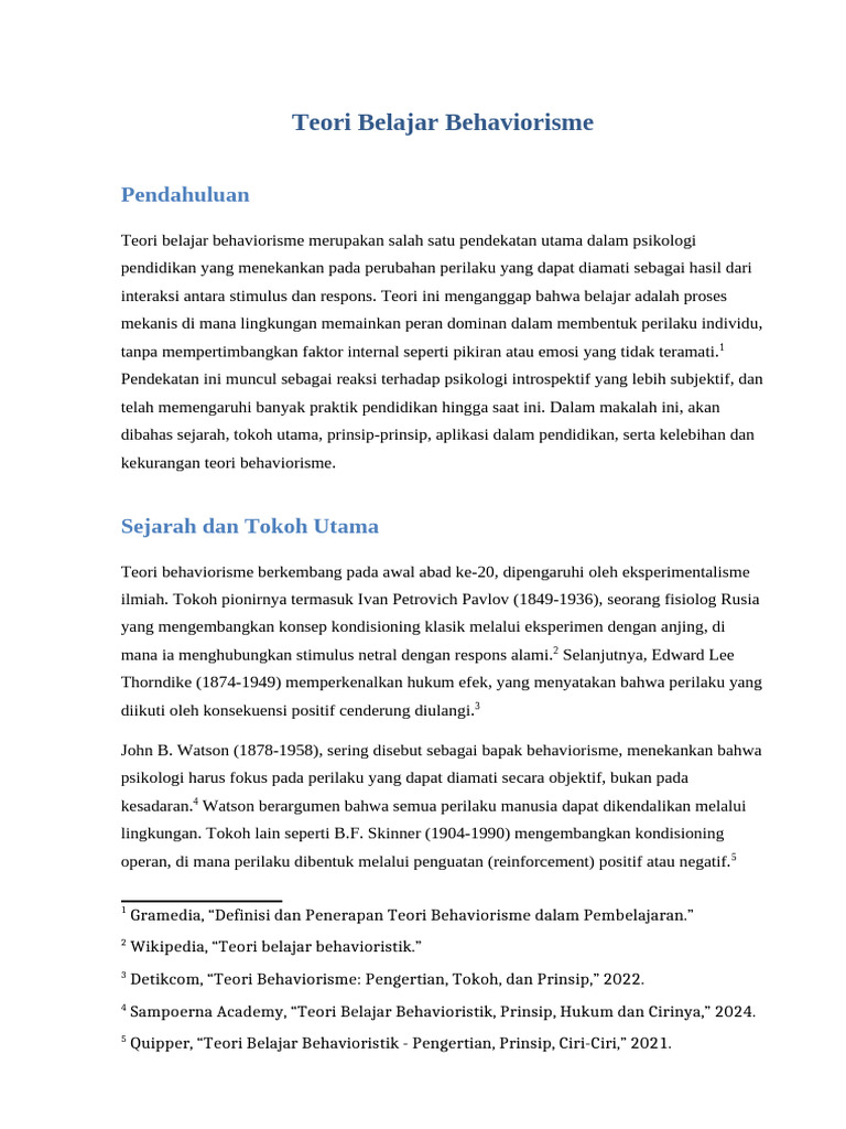 Teori Belajar Behaviorisme dalam Pendidikan | PDF