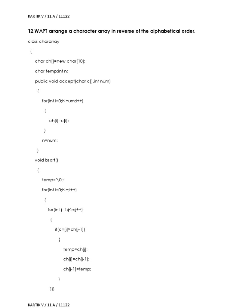 Reverse Alphabetical Sort Code | PDF
