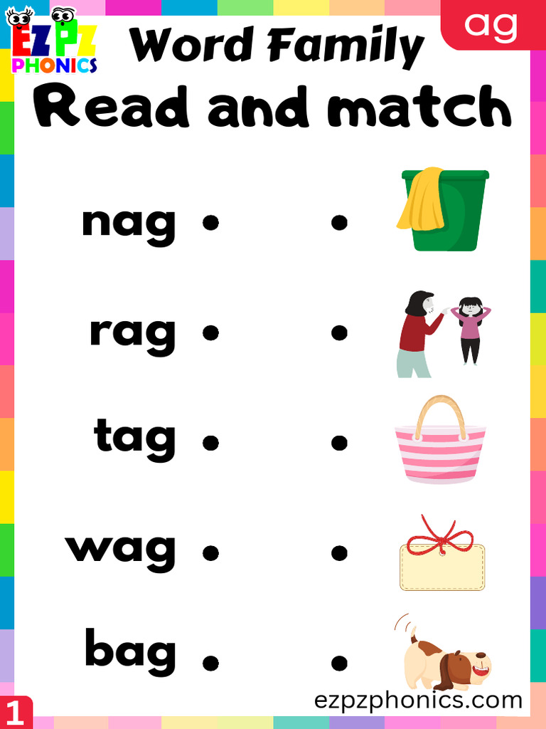 AG Words Read and Match Phonics Word Families Worksheet | PDF