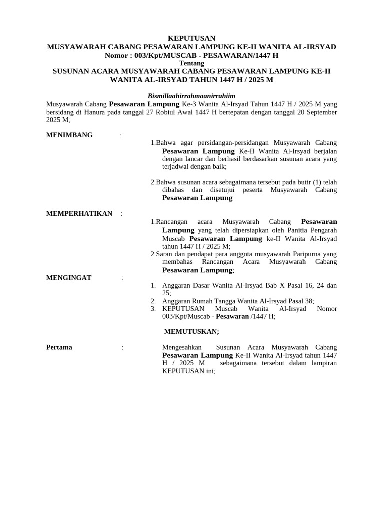 002 Susunan Acara Muscab | PDF