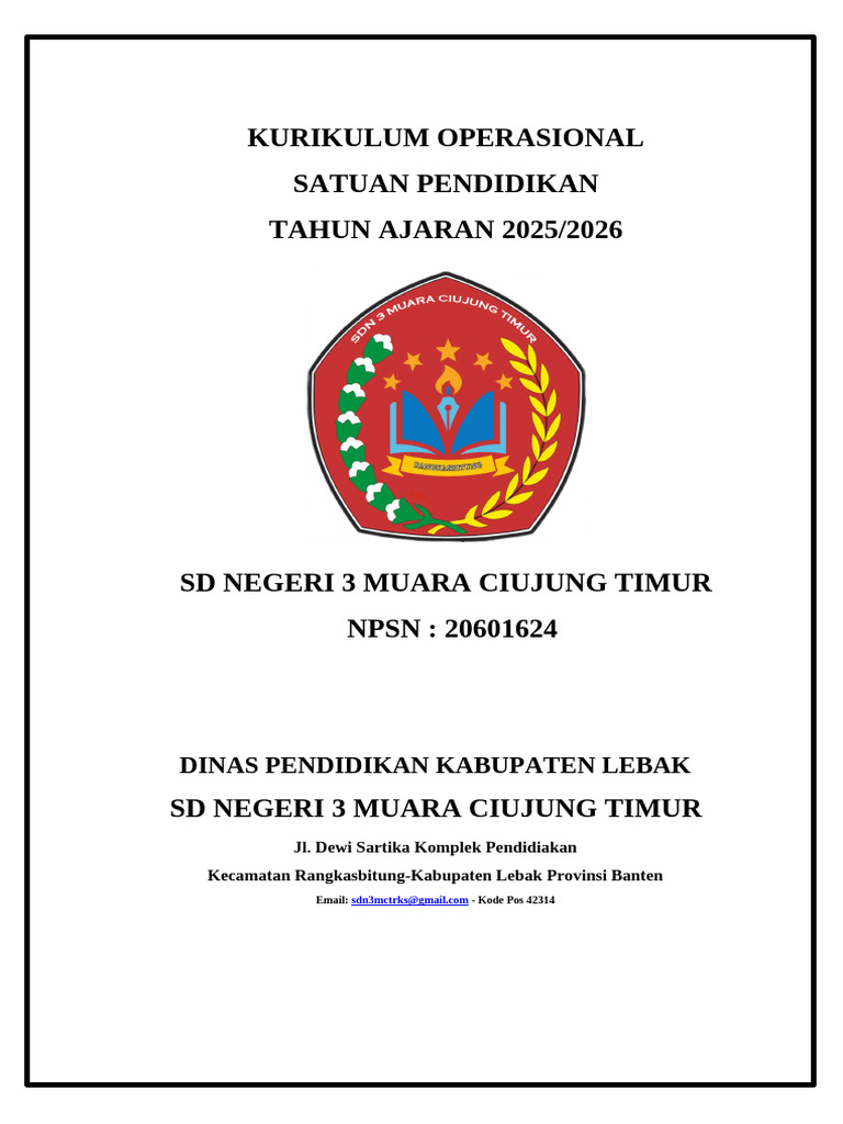 Kurikulum Operasional SDN 3 MCT Fix | PDF