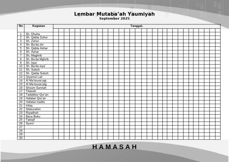 Lembar Mutaba’ah Harian 2025 | PDF