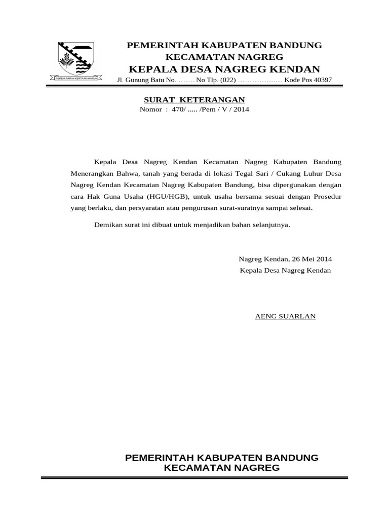 Surat Keterangan Tanah Nagreg Kendan | PDF