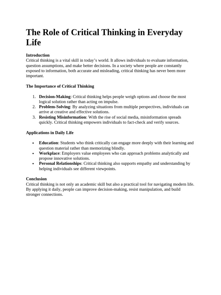 The Role of Critical Thinking in Everyday Life | PDF