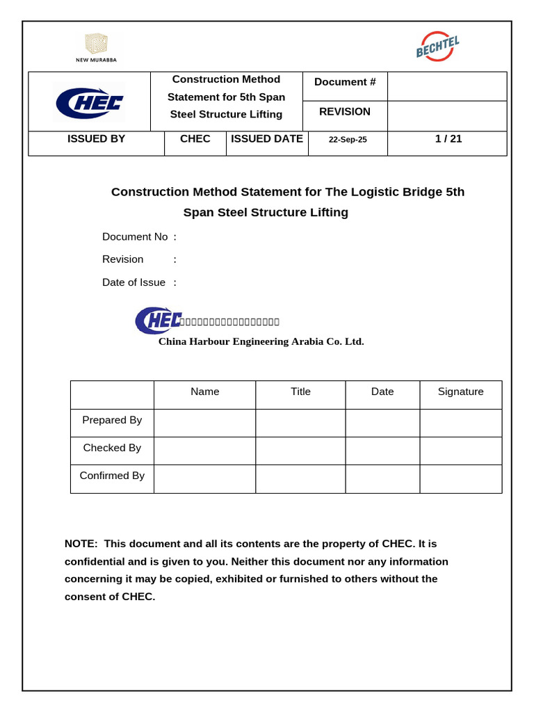 Steel Structure Lifting Method Statement | PDF | Crane (Machine ...