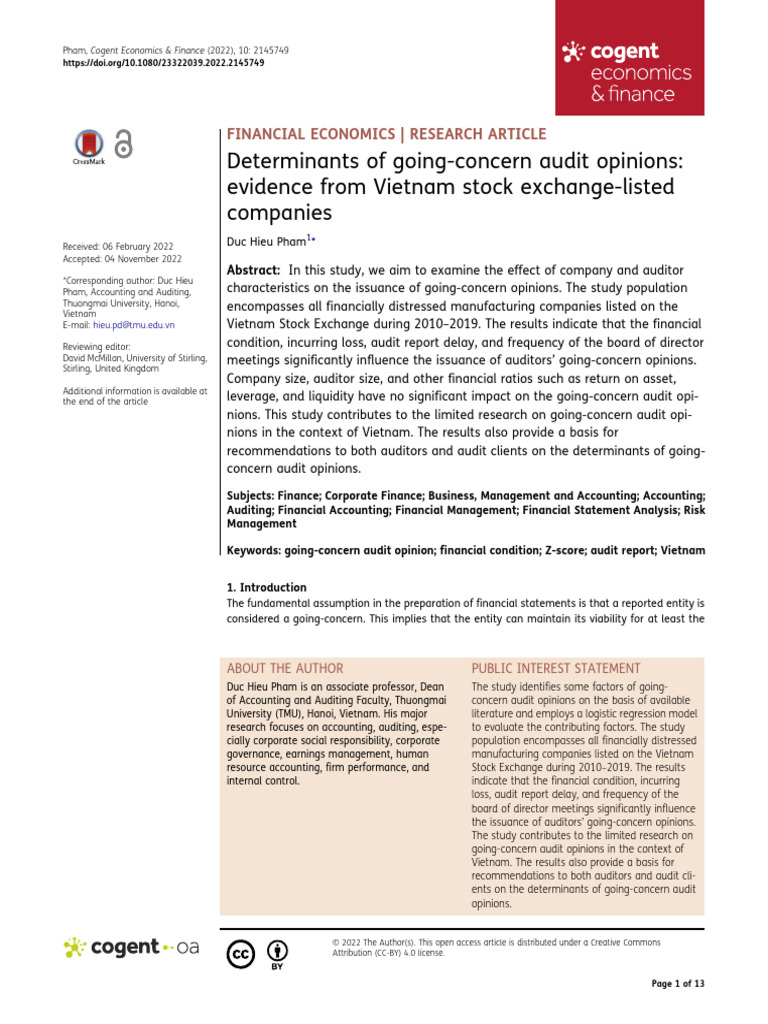 Determinants of Going-Concern Audit Opinions Evide | PDF | Going ...