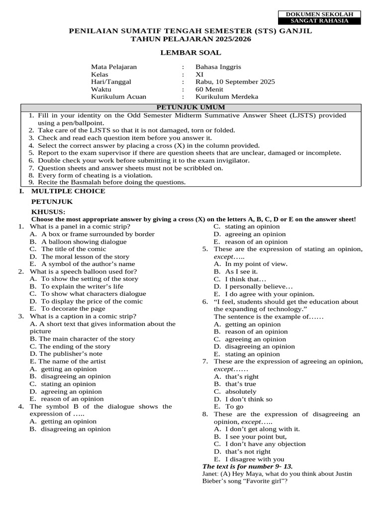 Soal Bahasa Inggris 11 Sts Ganjil Fix | PDF