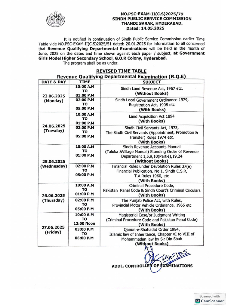 Revised Time Table RQE | PDF