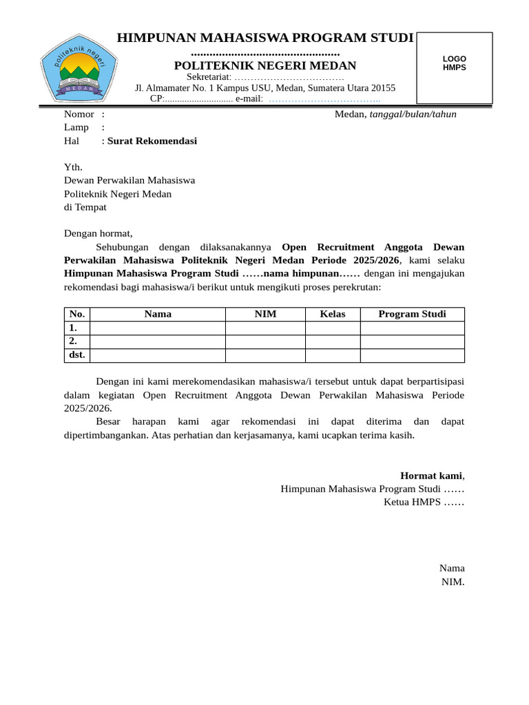 Template Surat Rekomendasi HMPS | PDF