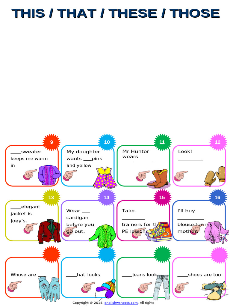 10 IMPRESIONES UN SOLO LADO Demonstratives This That These Those Esl ...