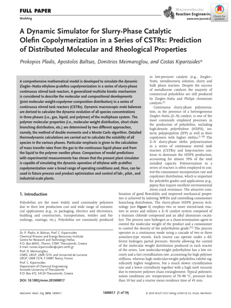 Dynamic Simulator for Slurry-Phase Polymerization | PDF | Polyethylene ...