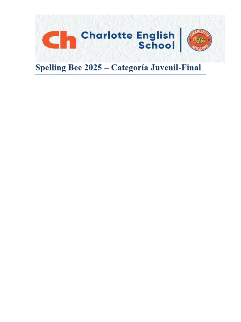 Spelling Bee 2025 Youth Final Words | PDF