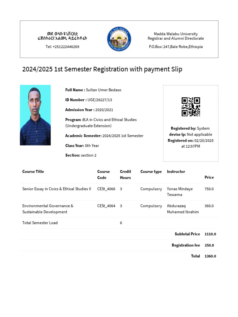 2024/2025 Madda Walabu University Registration | PDF