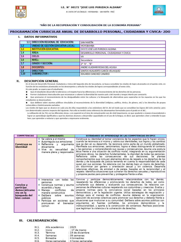 Progr Anual DPCC 2do Grado 2025 | PDF | Desarrollo sostenible | Entorno natural