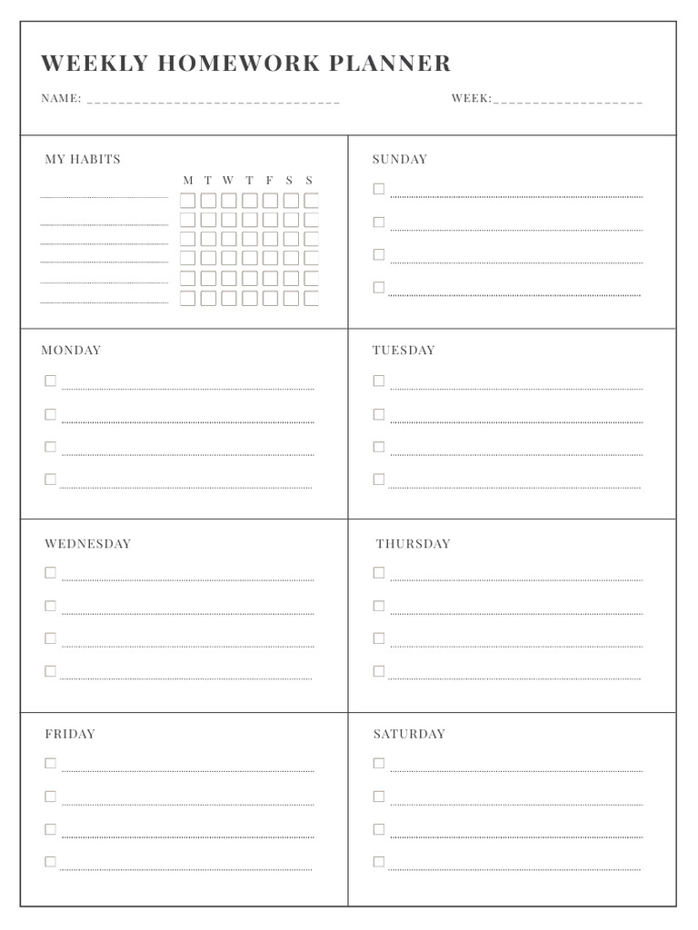 Weekly Homework Planner 14924 | PDF