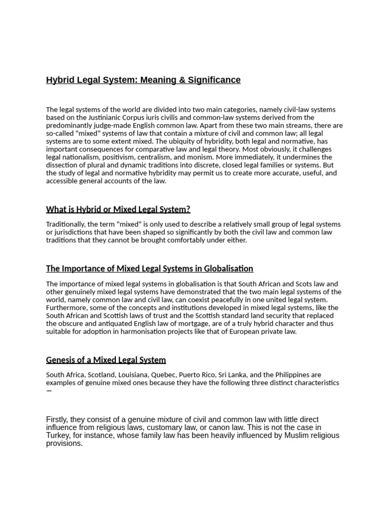 Understanding Hybrid Legal Systems | PDF | Civil Law (Legal System ...
