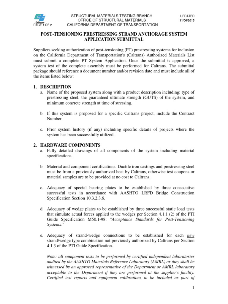 PT Systems Submittal Requirements A11y | PDF | Prestressed Concrete | Specification (Technical ...