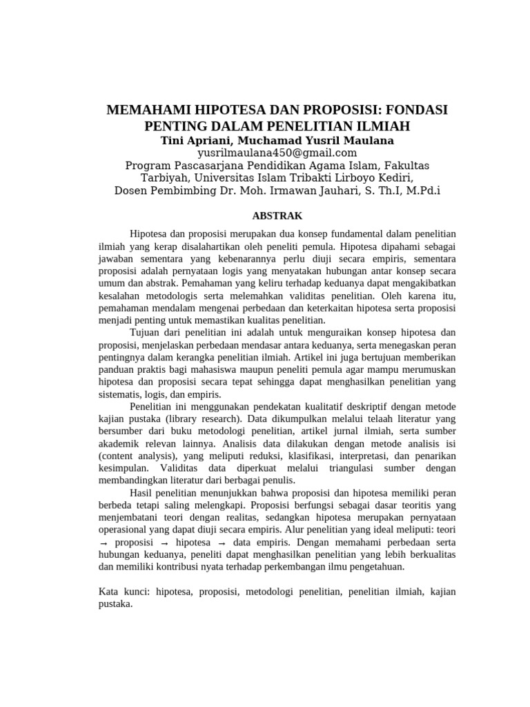 Memahami Hipotesa dan Proposisi Penelitian | PDF