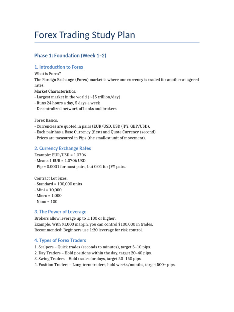 Forex Trading Study Plan: Week 1-2 Guide | PDF