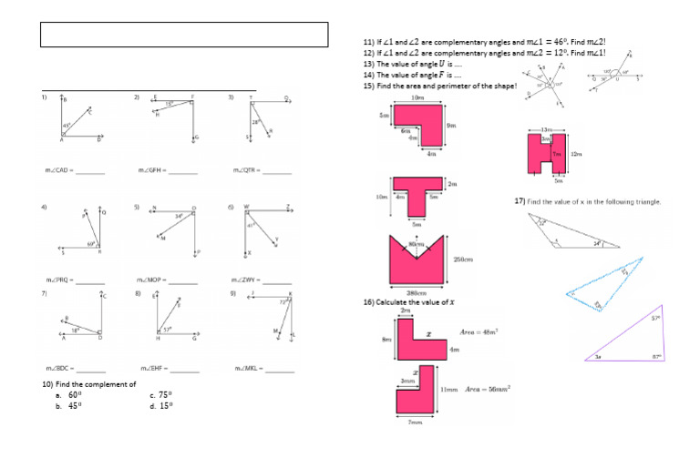 Angles and Area Prep | PDF