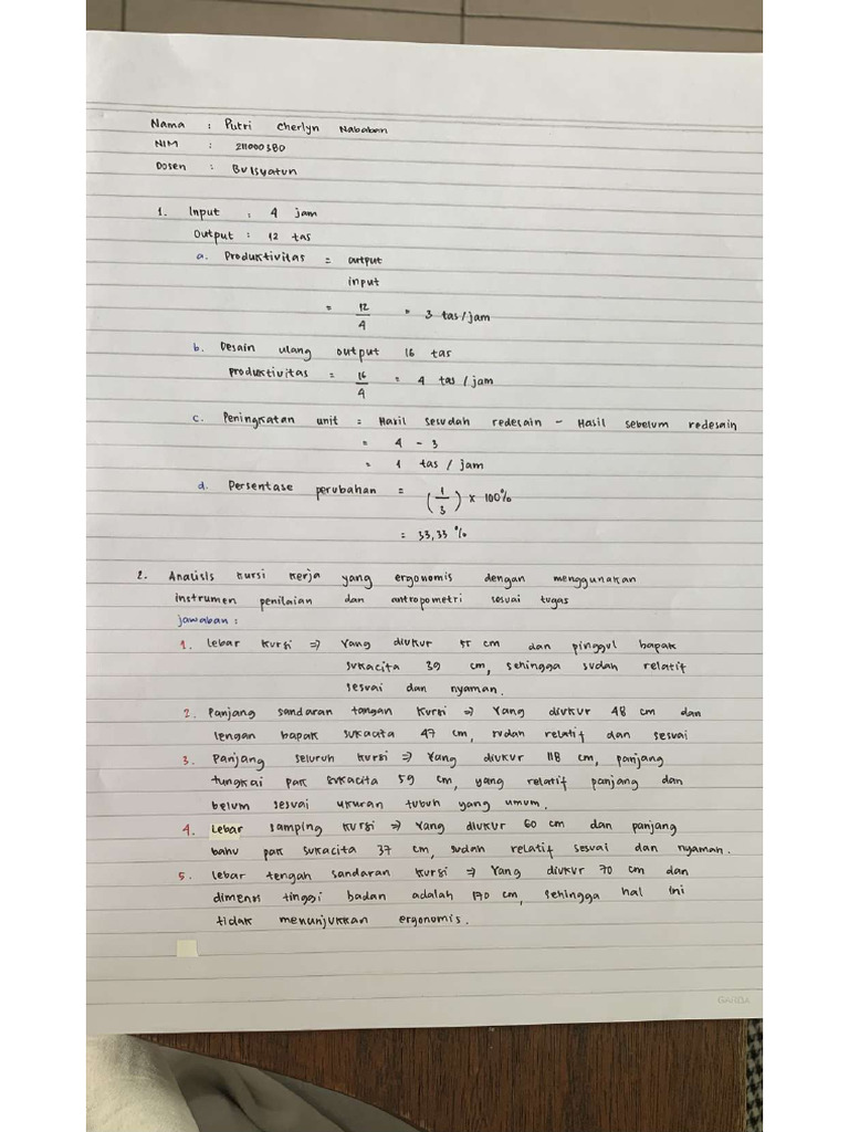 Putri Cherlyn Nababan - UAS Ergonomi Fisiologi Kerja | PDF