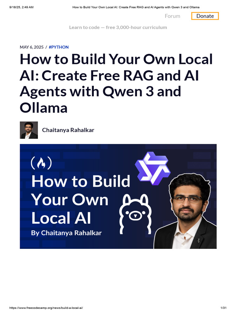 How To Build Your Own Local AI - Create Free RAG and AI Agents With Qwen 3 and Ollama | PDF ...