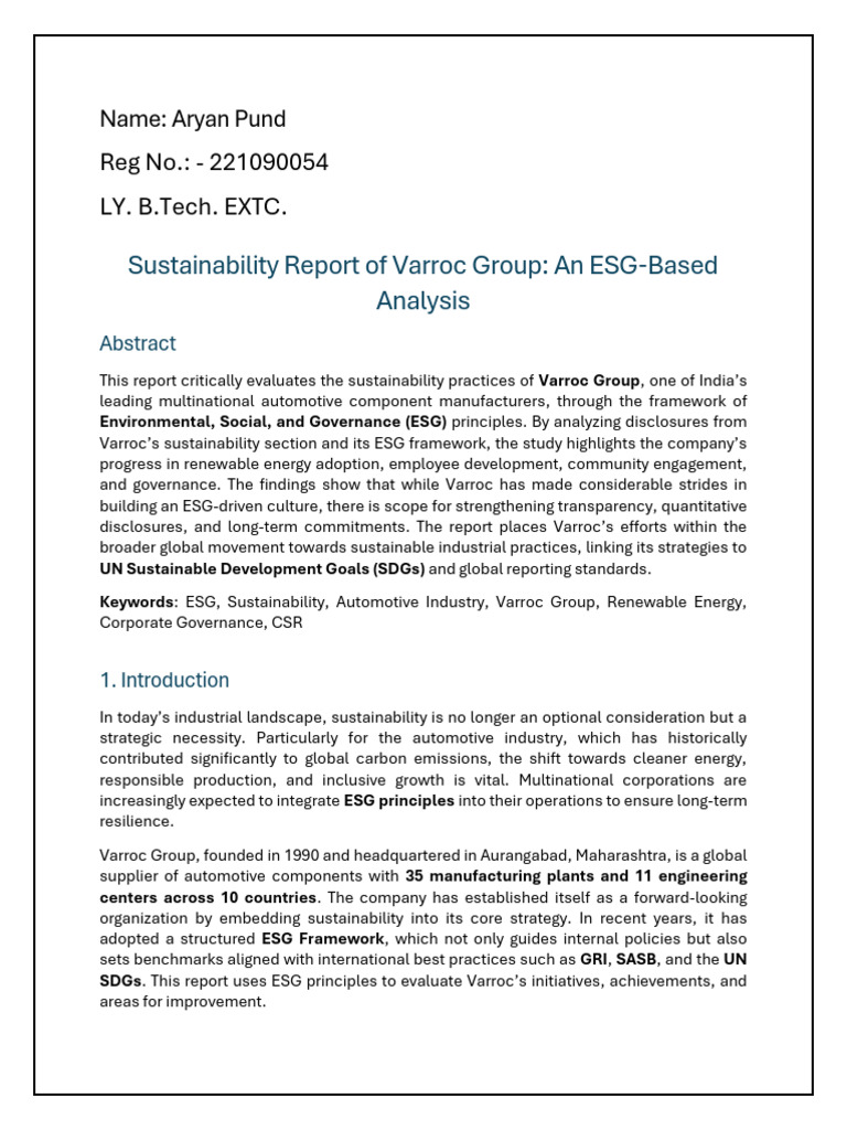 Varroc Group ESG Sustainability Report | PDF | Sustainability | Governance