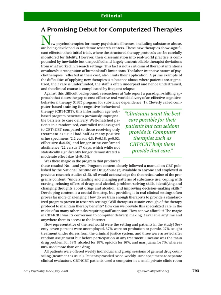A Promising Debut For Computerized Therapies | PDF | Cognitive ...