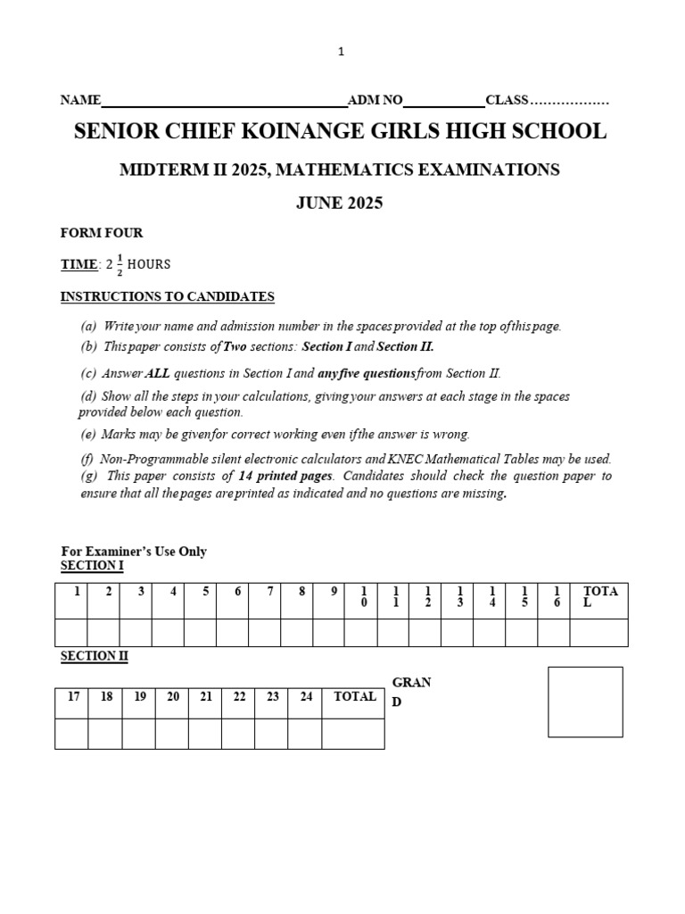 f4 Maths Midterm II Exam June 2025 | PDF | Area | Geometry
