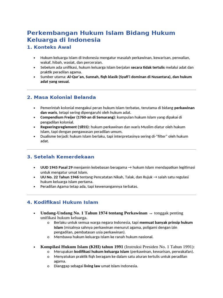 Perkembangan Hukum Islam Bidang Hukum Keluarga Di Indonesia | PDF