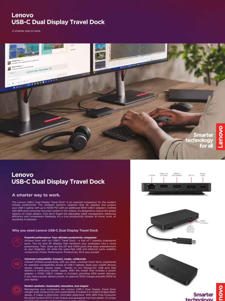 Lenovo USB-C Dual Display Travel Dock | PDF | Usb | Computer Networking