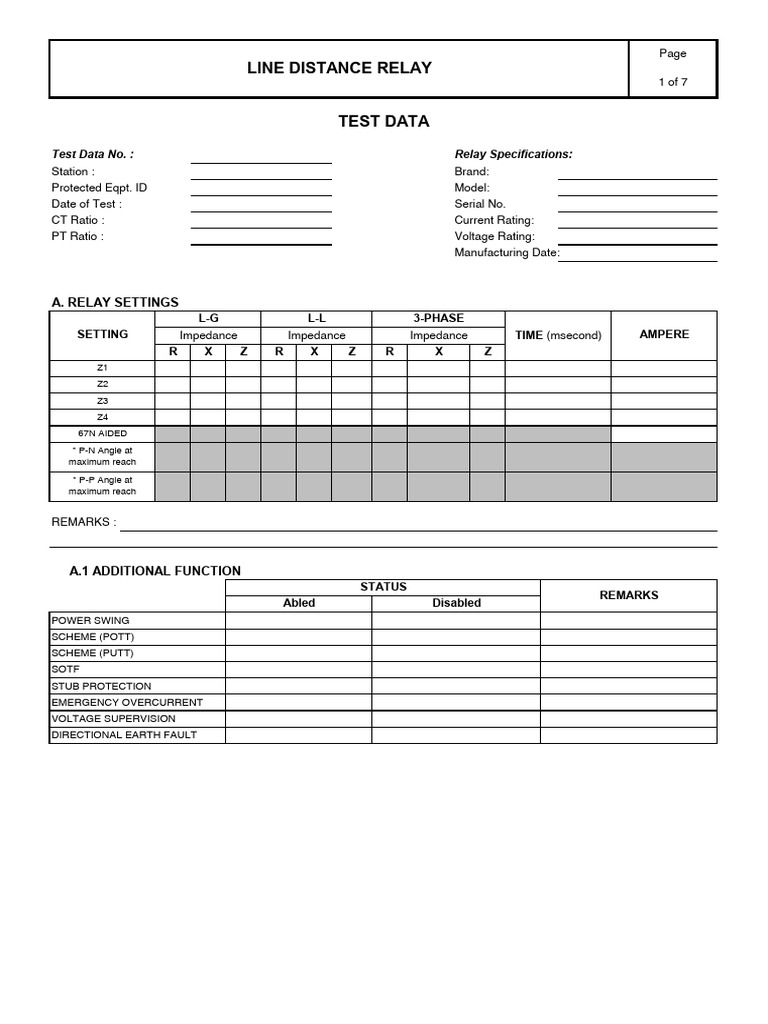 Line Distance Relay Test Data Report | PDF | Electrical Impedance | Relay