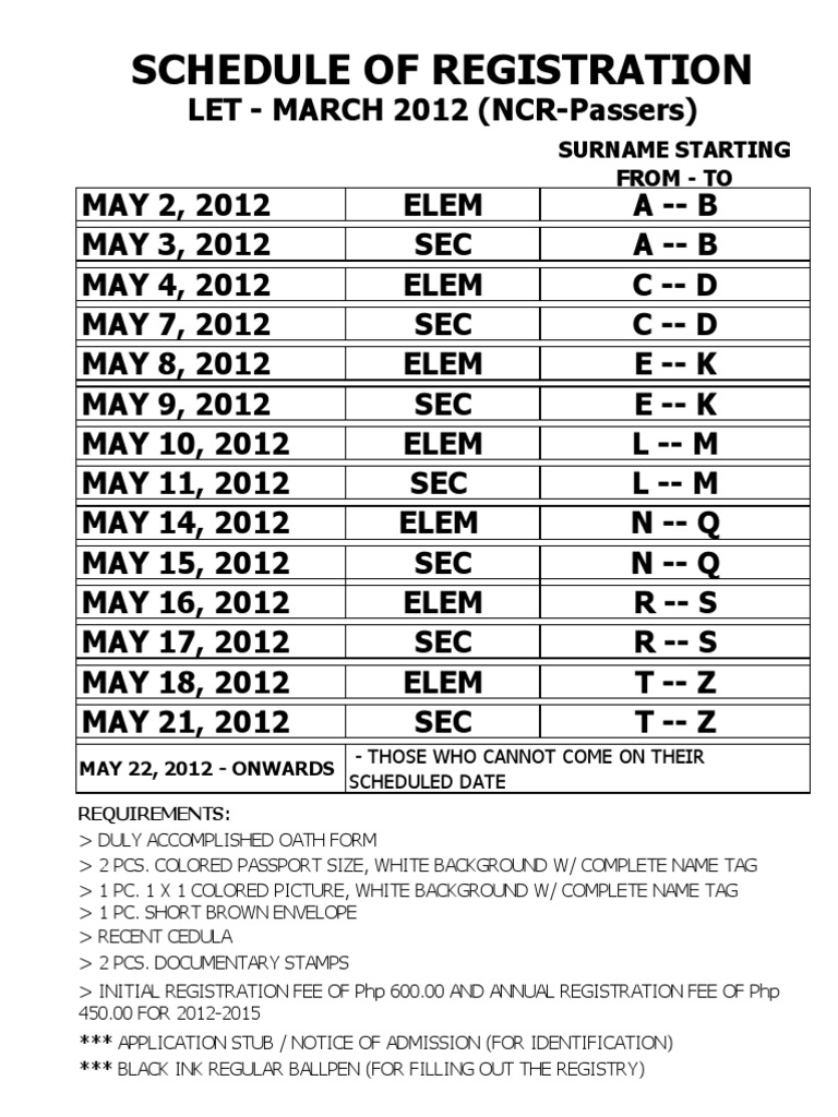Schedule of Registration | PDF