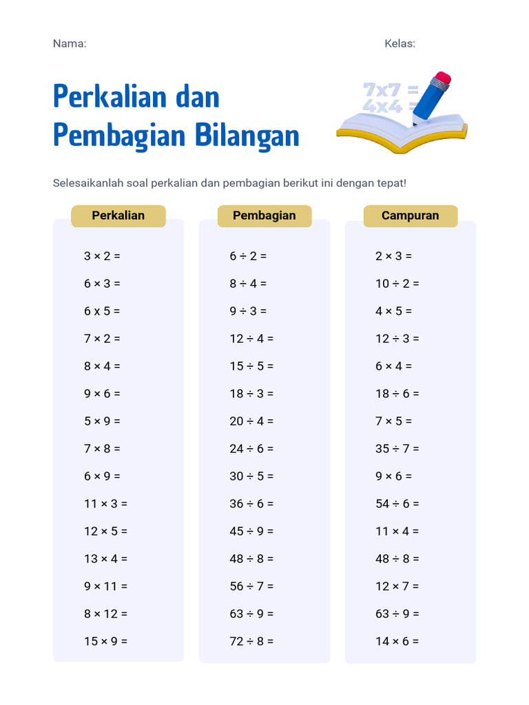 Perkalian Lembar Kerja Matematika Coklat Dan Krem Ilustratif | PDF