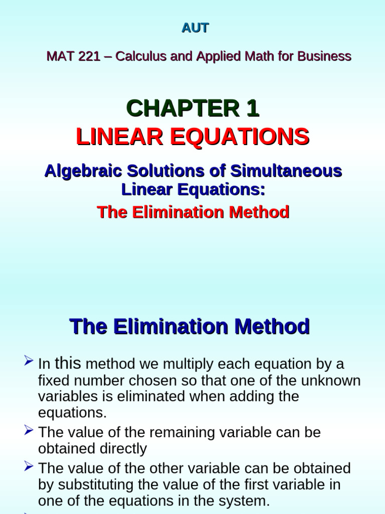 Chapter 1 B - Simultaneous Linear Equations | PDF | System Of Linear ...