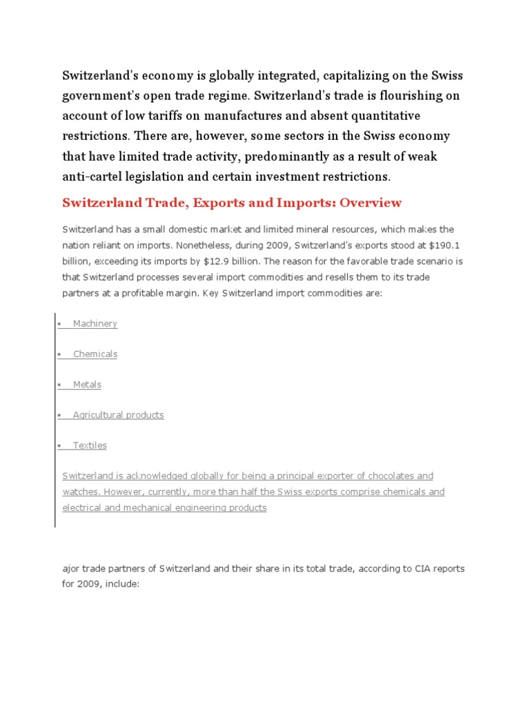 Switzerland's Trade Overview: Exports, Imports and Partners | PDF ...