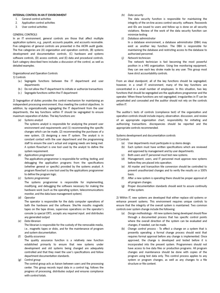 IT Environment Internal Control Guide | PDF | Internal Control | System