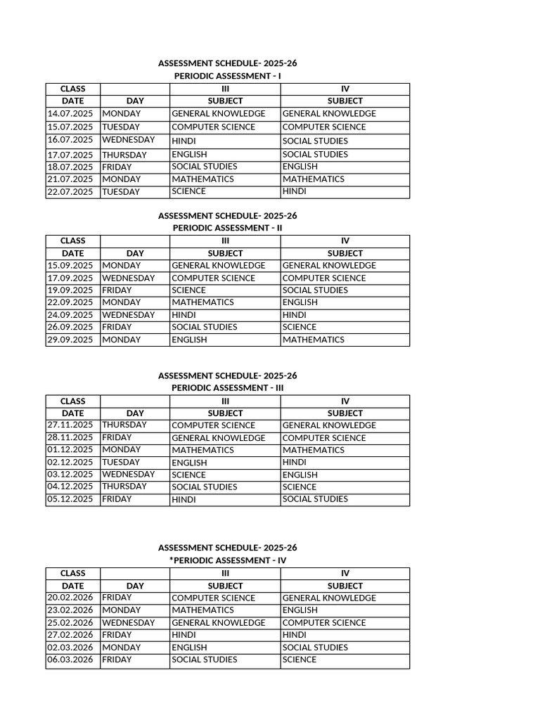 2025 Assessment Schedule Overview Pdf