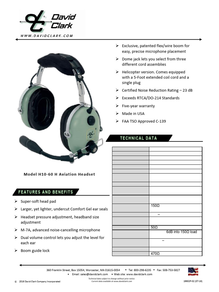 H10-60 H Aviation Headset Overview | PDF | Headphones | Sound