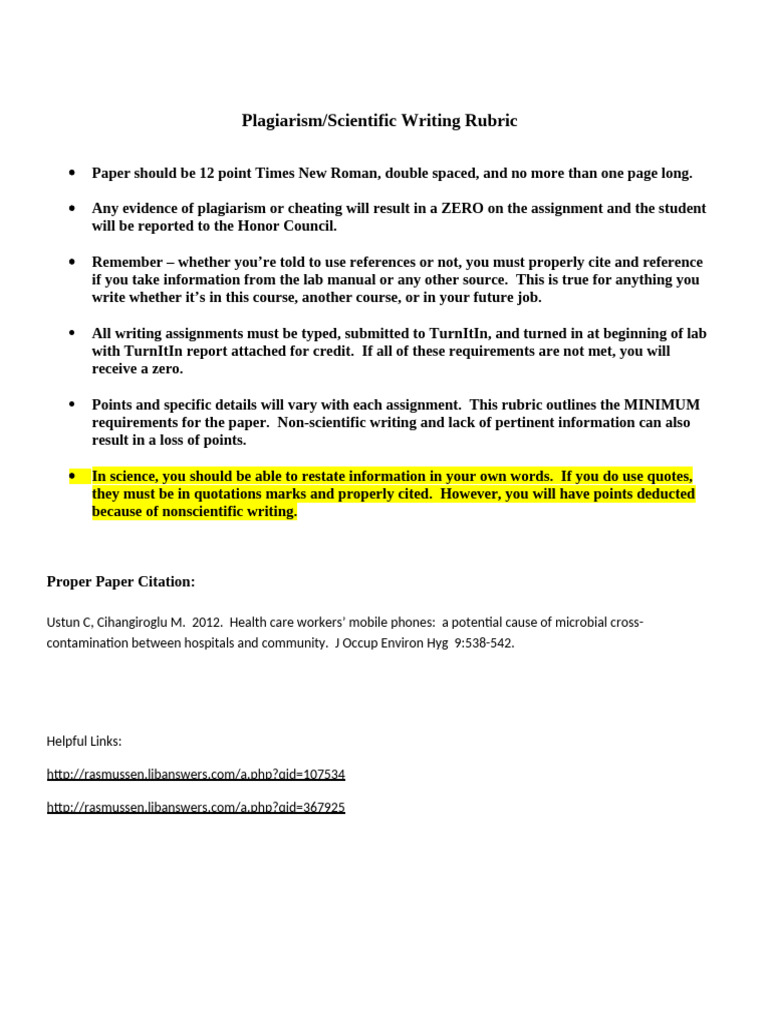 Plagiarism rubric 19A | PDF | Plagiarism | Human Communication