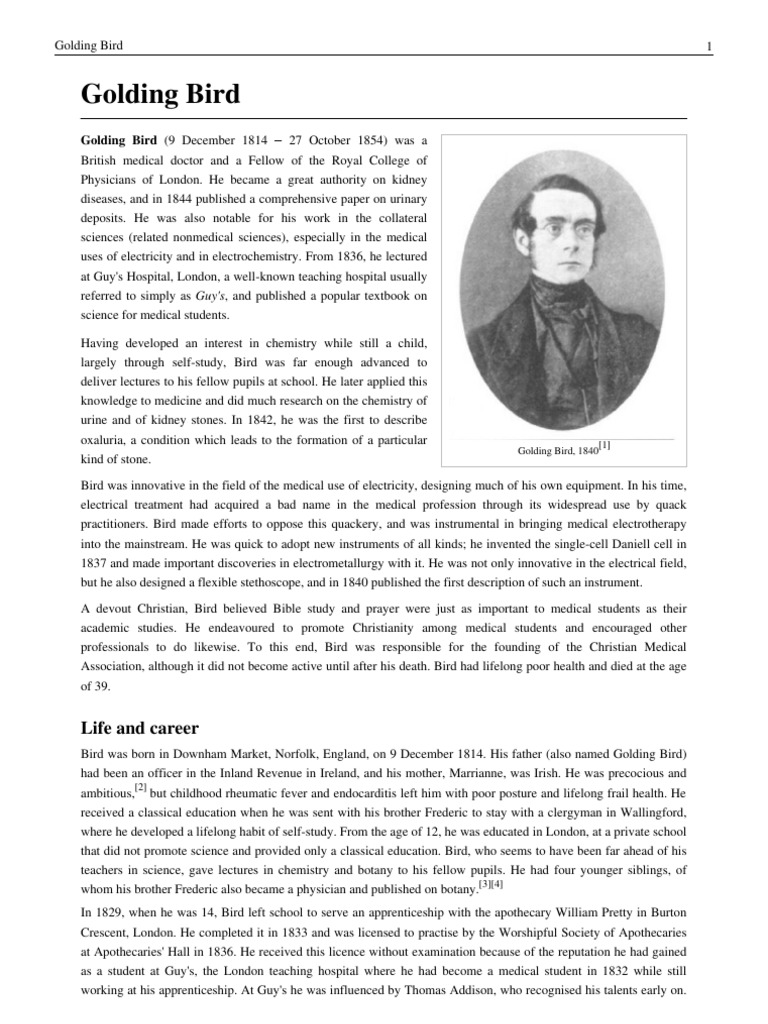A Pioneering Physician: The Life and Career of Golding Bird | PDF ...